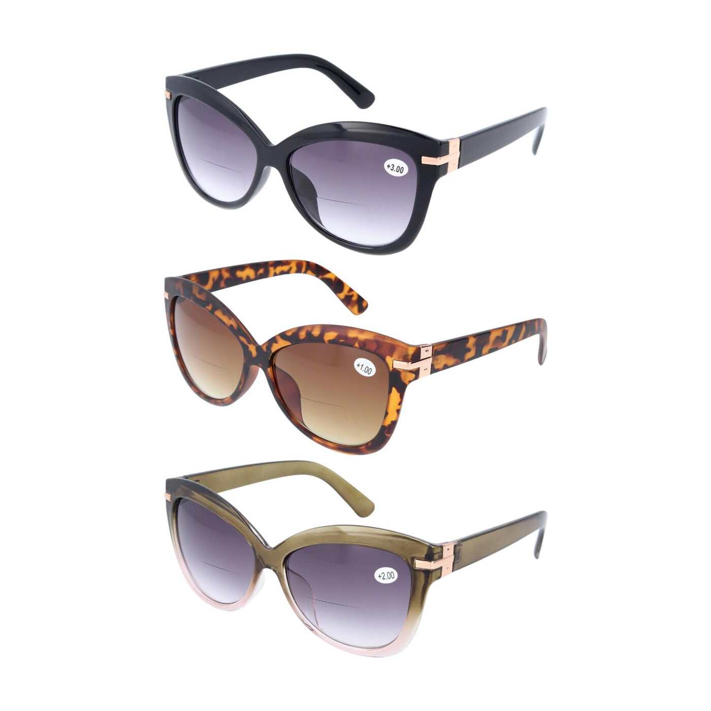 Stylische Bifokal-Sonnenbrille BRUNHILDE mit großem Leseteil in 3 sch ...
