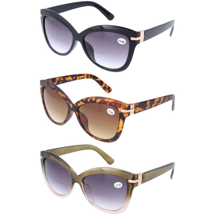 Stylische Bifokal-Sonnenbrille BRUNHILDE mit großem Leseteil in 3 sch