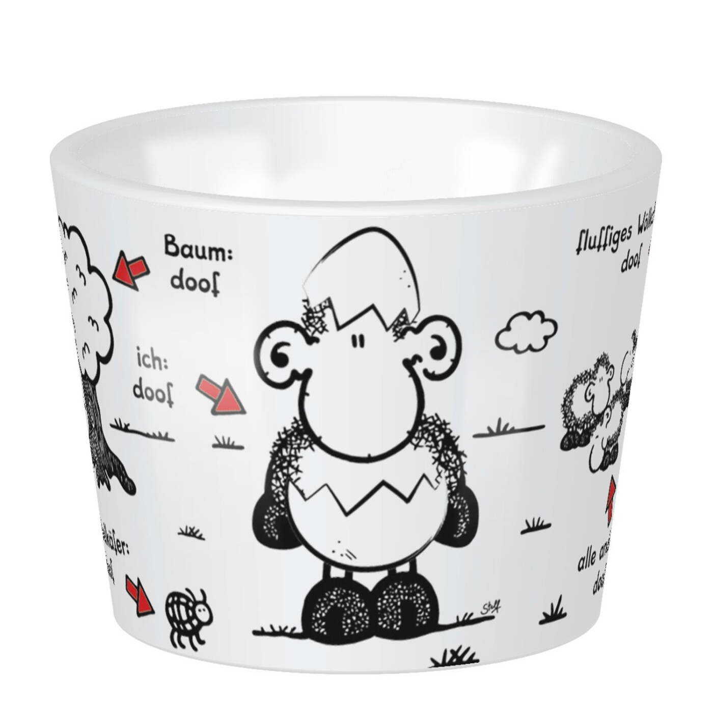 Niedlicher Sheepworld Eierbecher aus Porzellan mit lustigem Spruch "O