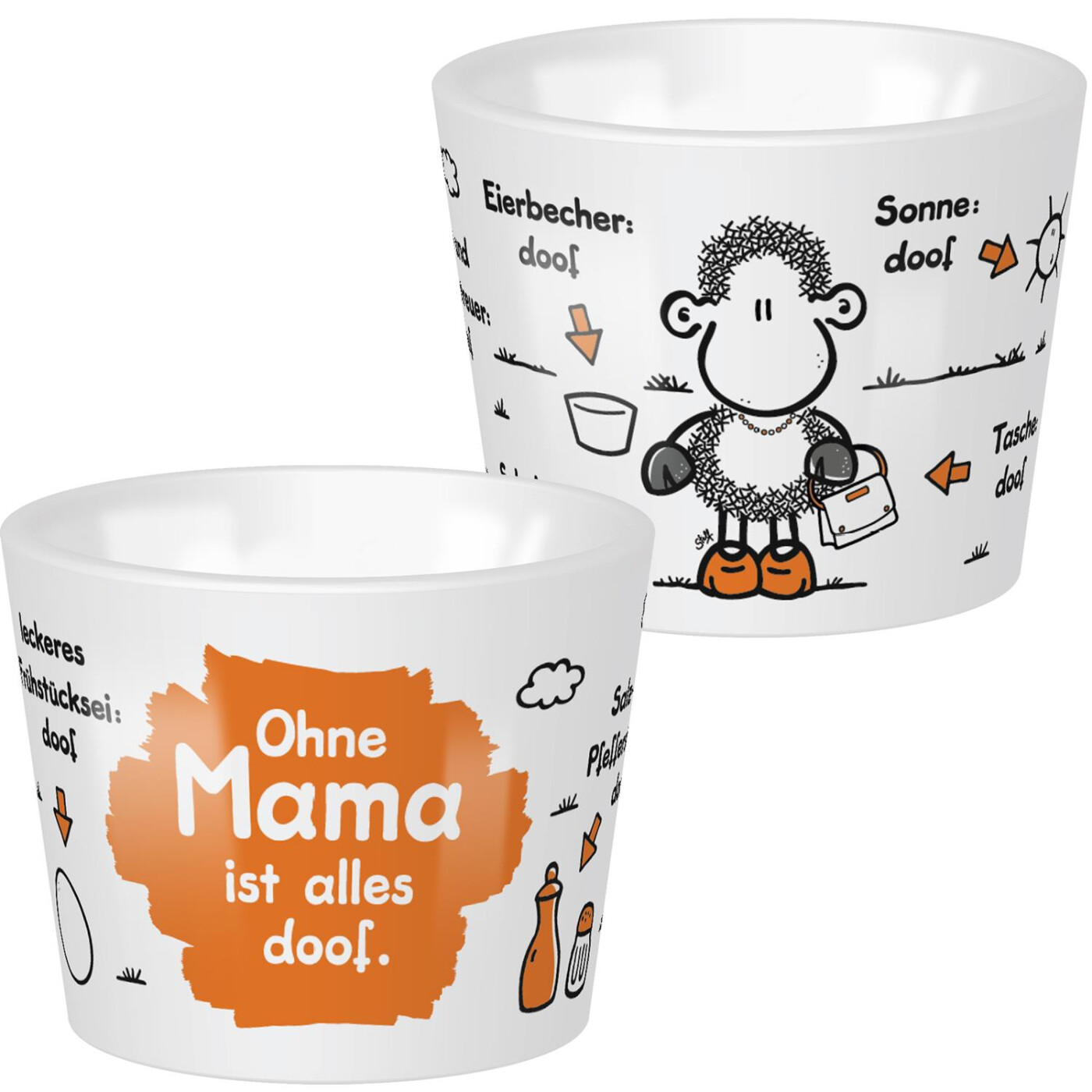 Niedlicher Sheepworld Eierbecher aus Porzellan mit süßem Spruch "Ohne